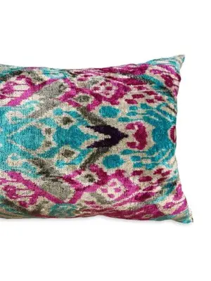 LES-OTTOMANS Jacquard Velvet Cushion - Pink
