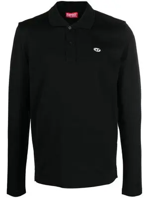 DIESEL® Logo Embroidered Long-sleeve Polo Shirt - Black