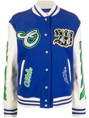 Off-White Bling Patches Embroidered Varsity Jacket