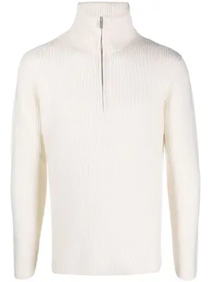 DELL'OGLIO Stand-collar Half-zip Jumper - White