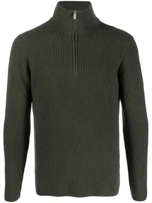 DELL'OGLIO Stand-collar Half-zip Jumper - Green
