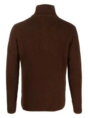 DELL'OGLIO Stand-collar Half-zip Jumper - Brown