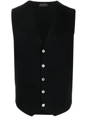 DELL'OGLIO V-neck Fine-knit Vest - Black