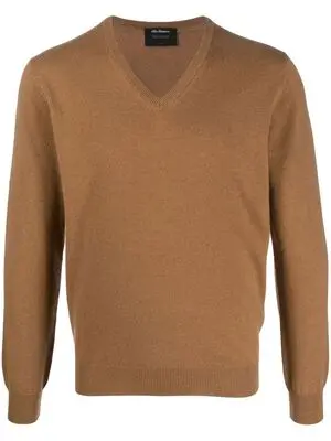 DELL'OGLIO V-neck Fine-knit Jumper - Brown