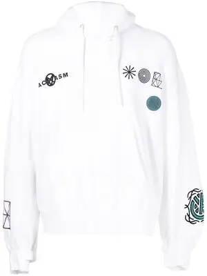 Facetasm Embroidered Drawstring Hoodie - White