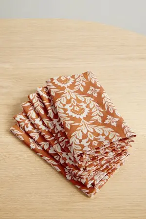 La DoubleJ Set Of Six Floral-print Linen Napkins Orange