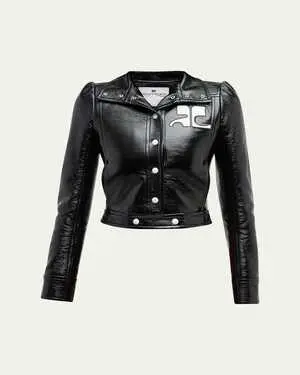 COURREGES Textured Vinyl Cropped Jacket - Black