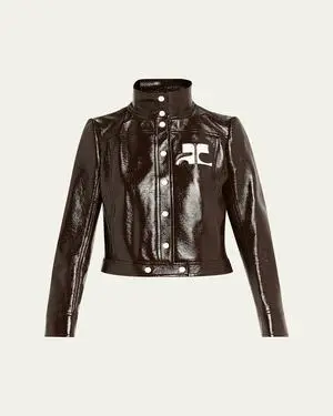 COURREGES Textured Vinyl Cropped Jacket - Chocolate