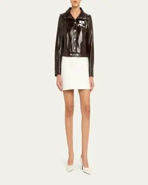 COURREGES Textured Vinyl Cropped Jacket - Chocolate