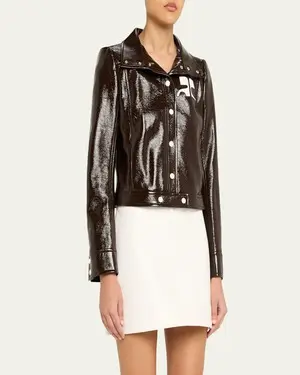 COURREGES Textured Vinyl Cropped Jacket - Chocolate