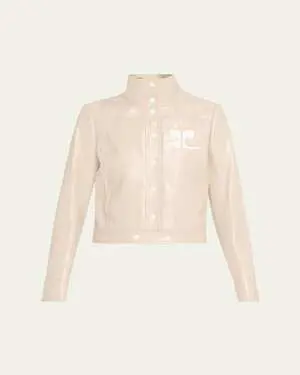 COURREGES Textured Vinyl Cropped Jacket - Gray