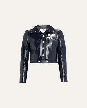 COURREGES Textured Vinyl Cropped Jacket - Navy