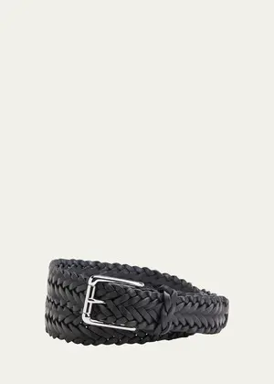 Ralph Lauren Men's Braided Leather Belt, 32mm - Black