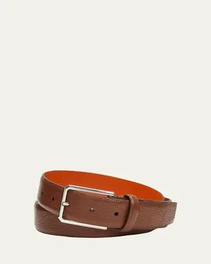 Santoni Grained Leather Belt Light Brown
