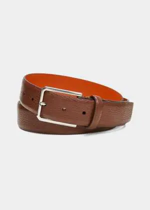 Santoni Grained Leather Belt Lt Brown