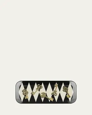 FORNASETTI Chiavi Gold And Rombi Tray 25x60 Cm - Black/white