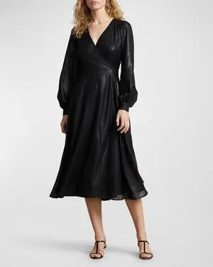 Ralph Lauren Lame Wrap Cocktail Midi Dress - Polo Black