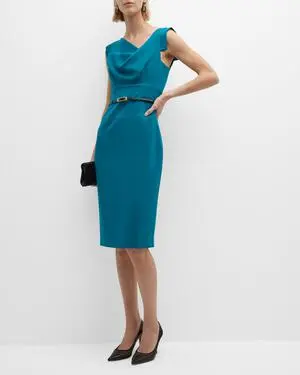 Black Halo Jackie O Belted Sheath Dress - Jade