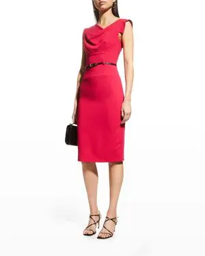 Black Halo Jackie O Belted Sheath Dress Snapdragon