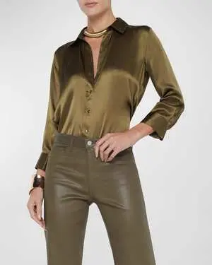 L'Agence L'Agence Dani Silk Button-Down Blouse - Pine