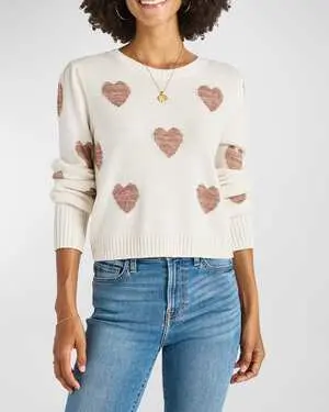 Splendid Annabelle Metallic Heart Crewneck Sweater - Marshmallow
