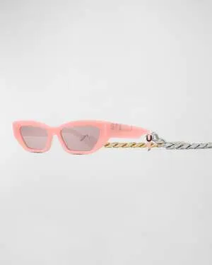Stella McCartney Logo Acetate Butterfly Sunglasses With Falabella Chain Shiny Pink