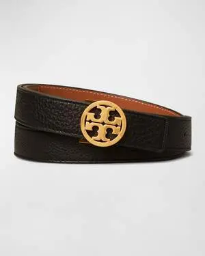 Tory Burch Tory Burch Miller Reversible Logo Belt Black / Gold