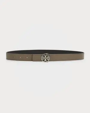 Tory Burch Tory Burch Miller Reversible Logo Belt Gray Heron Black
