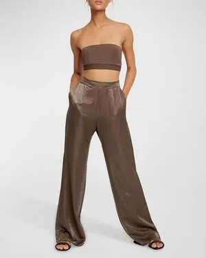 Splendid Pleated High-rise Wide-leg Pants - Cacao