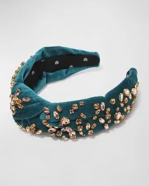 Lele Sadoughi Embellished Velvet Knotted Headband - Peacock  display picture 1