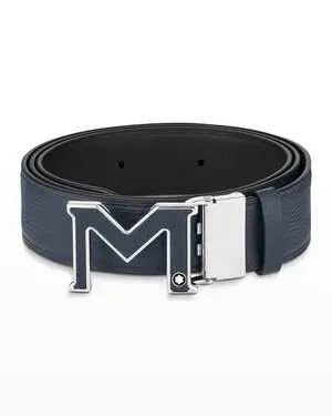 Montblanc M-Buckle Reversible Leather Belt - Blue