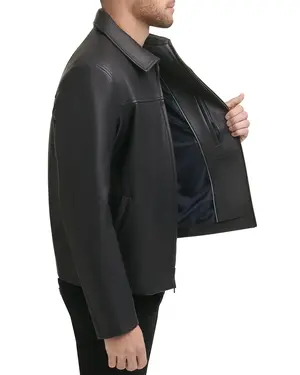 Cole Haan Zip Front Leather Jacket - Black