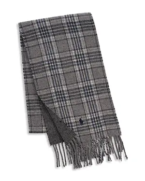 Polo Ralph Lauren Wool Blend Reversible Scarf Gray Plaid