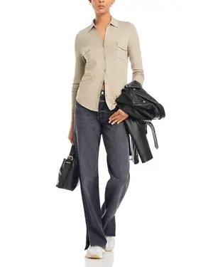 Majestic Filatures Point Collar Button Front Shirt - Desert