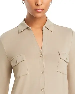 Majestic Filatures Point Collar Button Front Shirt - Desert
