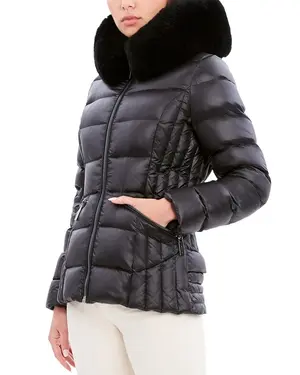 Dawn Levy Nikki Shearling Trim Puffer Coat - Black