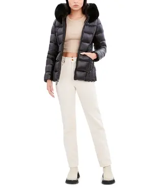 Dawn Levy Nikki Shearling Trim Puffer Coat - Black