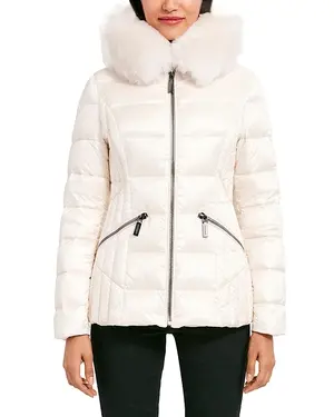 Dawn Levy Nikki Shearling Trim Puffer Coat - Cream