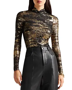 Ted Baker London Foil Print Mesh Top - Black