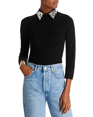 Alice + Olivia Embellished Collar Long Sleeve Sweater