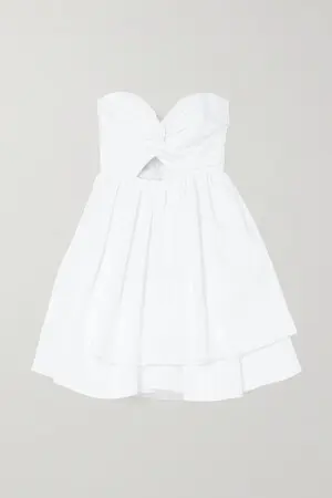 Carolina Herrera Strapless Tiered Ruffled Cutout Moire-taffeta Mini Dress