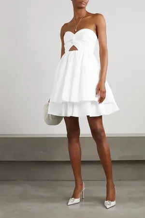 Carolina Herrera Strapless Tiered Ruffled Cutout Moire-taffeta Mini Dress