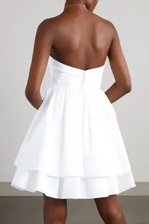 Carolina Herrera Strapless Tiered Ruffled Cutout Moire-taffeta Mini Dress