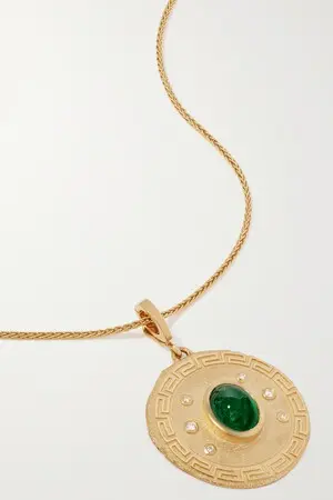 AZLEE 18-karat Gold, Emerald And Diamond Necklace Gold