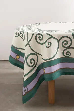 La DoubleJ Large Printed Linen Tablecloth - Green