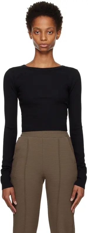 Eterne ÉTERNE Cropped Long Sleeve T-Shirt - Black