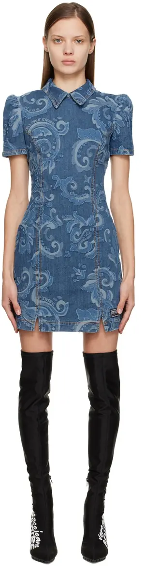 Versace Versace Jeans Couture Blue Baroque Mini Dress - E904 Indigo