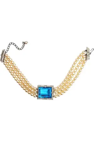 KENNETH JAY LANE Vintage Cultura Pearl Necklace With Stone Center - Aqua