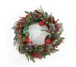 SAFAVIEH Faux 30' Myrtle Led Wreath W/red Bells - One-color