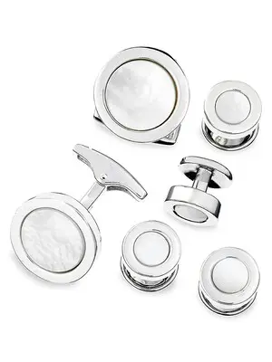 JAN LESLIE Men's Sterling Silver & Onyx Round 6-Piece Cufflinks Set - Silver Silver